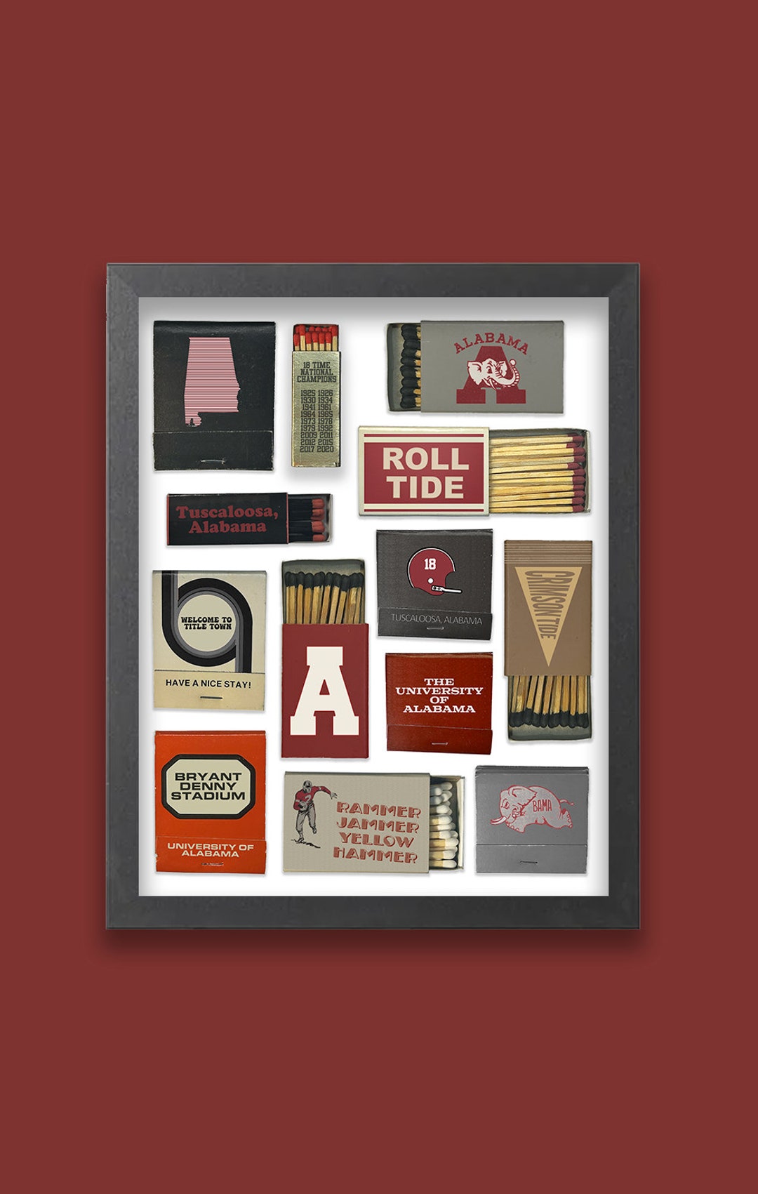 University of Alabama Matchbox Collage Framed - Etsy