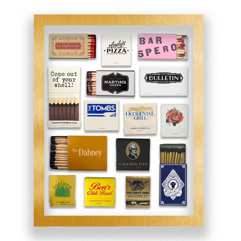 Washington DC Eats Matchbox Collage Vintage DC Framed Restaurants Print ...