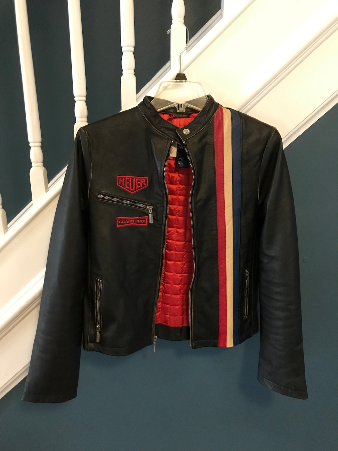 TAG HEUER Womens Calf Skin Leather Jacket Cafe Racer - Etsy