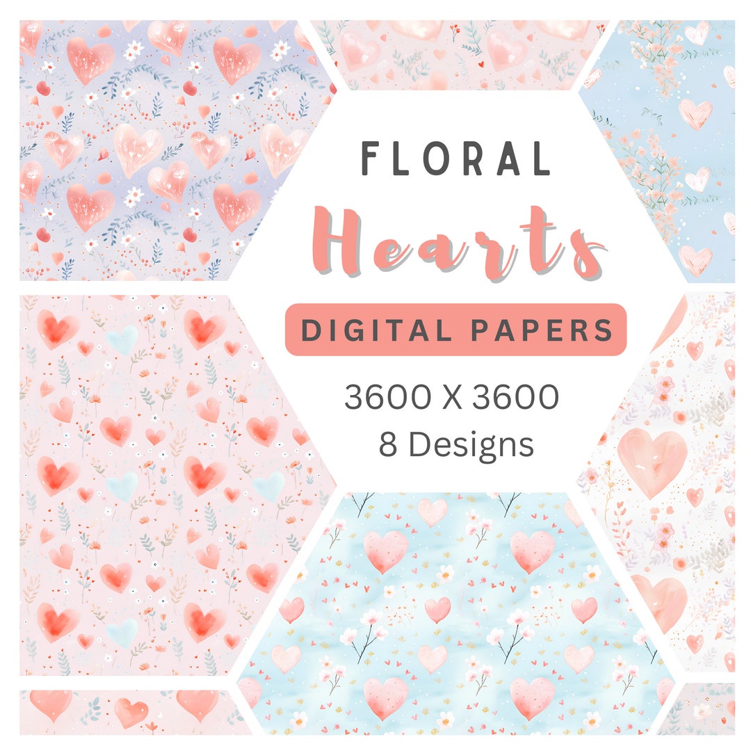 Floral Hearts Digital Paper - Etsy