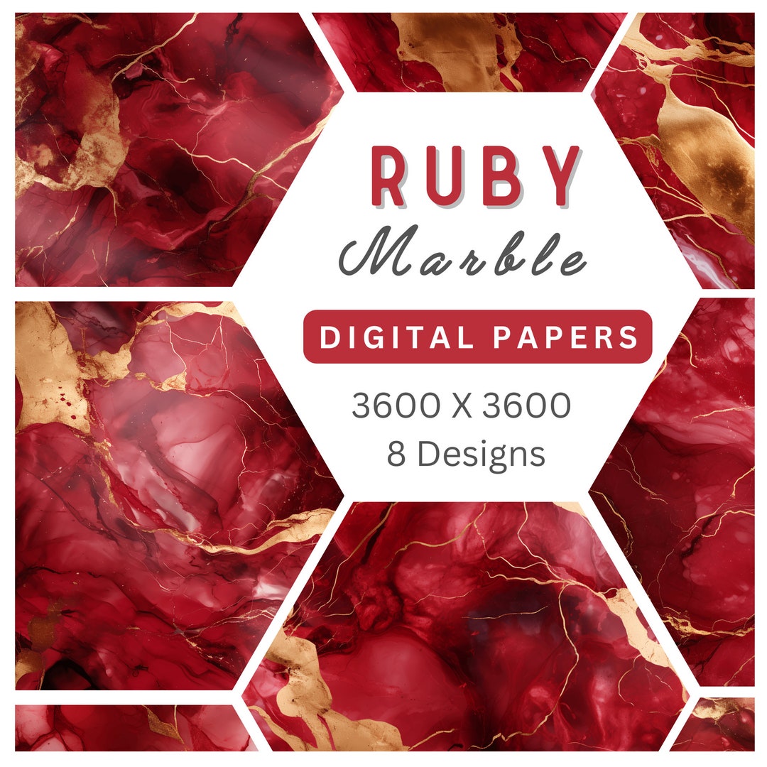 Ruby and Gold Marble Digital Papers - Etsy