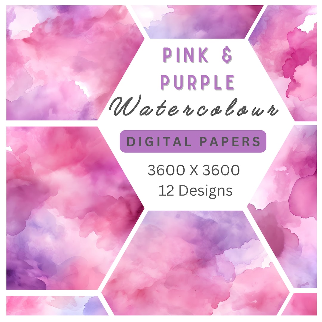 Pink & Purple Watercolour Digital Paper - Etsy