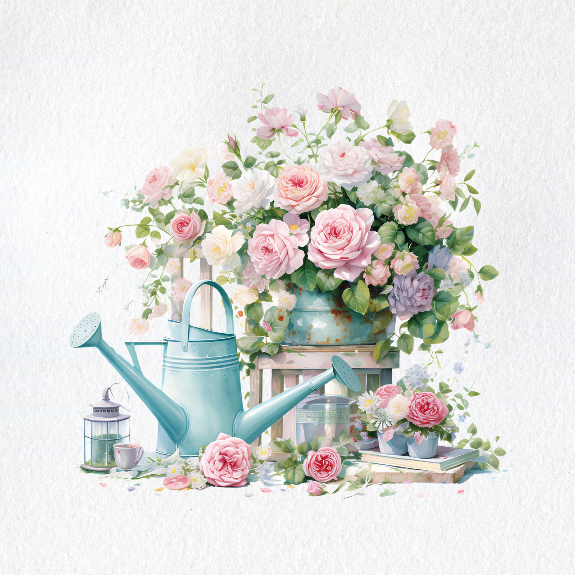 Watercolor Spring Clipart, Vintage Garden Trail Clipart, Spring Floral ...