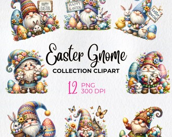 Watercolor Easter Gnome Collection Clipart, 20 PNG Easter Clipart ...
