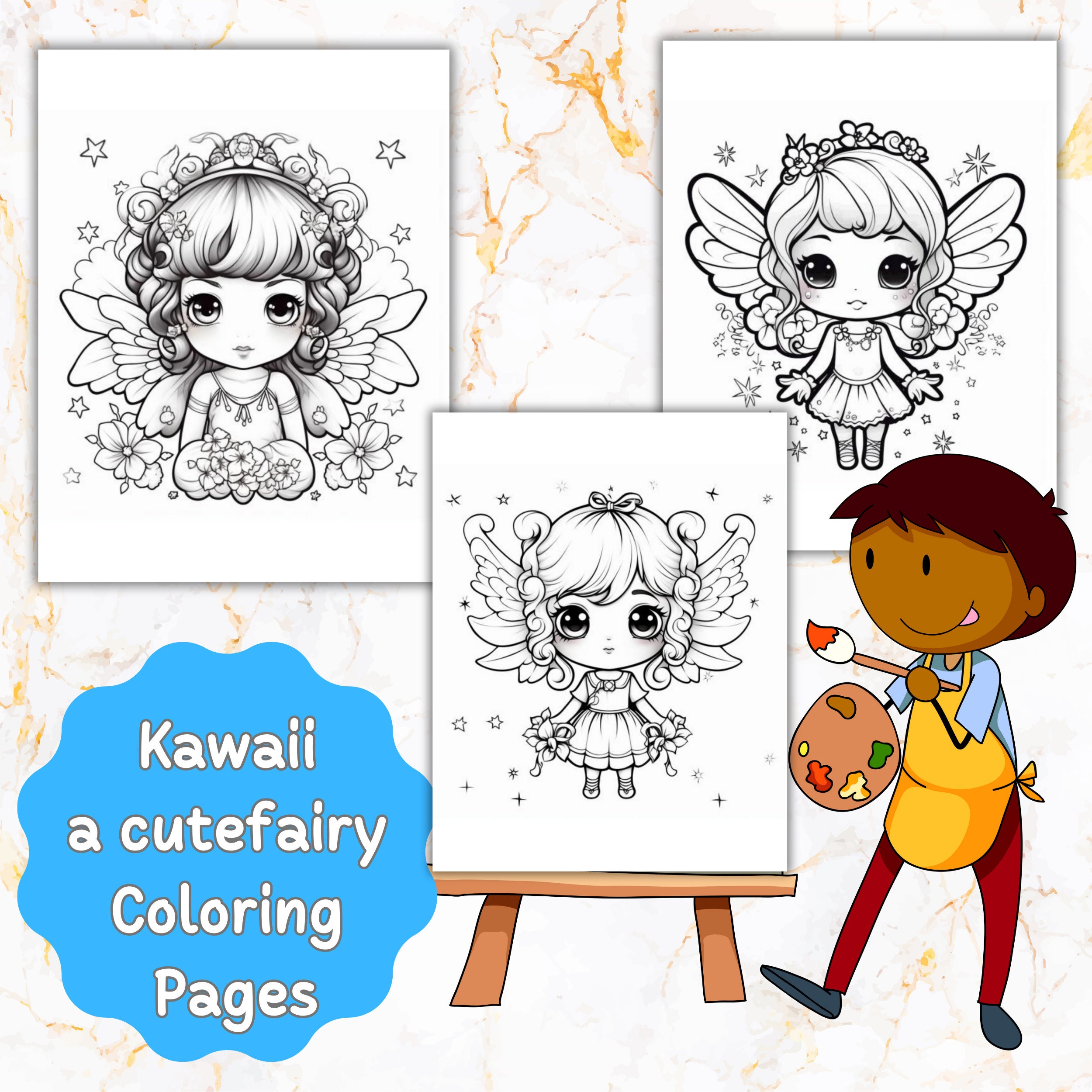 Kawaii a Cute Fairy Coloring Page Kawaii Coloring Pages 35 Pages Cute ...