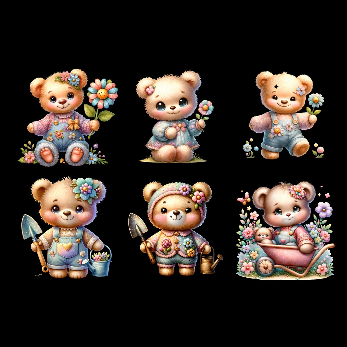 Spring Teddy Bear Clipart, Teddy Bear Charm, Teddy Bear Clipart, Pink ...