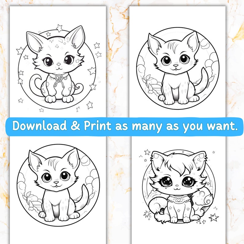 Kawaii a Cute Kitten Coloring Page | Kawaii Coloring Pages | 37 Pages ...