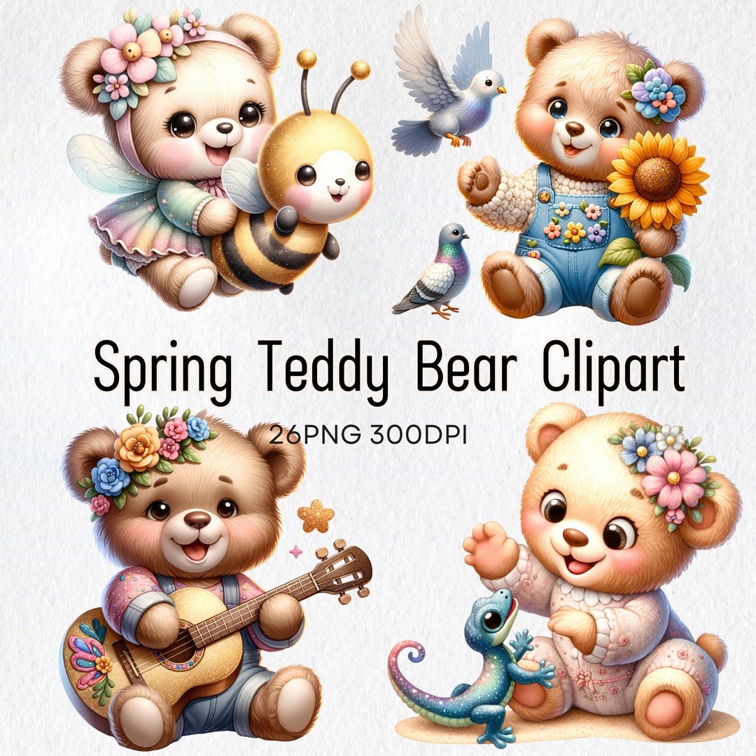 Spring Teddy Bear Clipart, Teddy Bear Charm, Teddy Bear Clipart, Pink ...