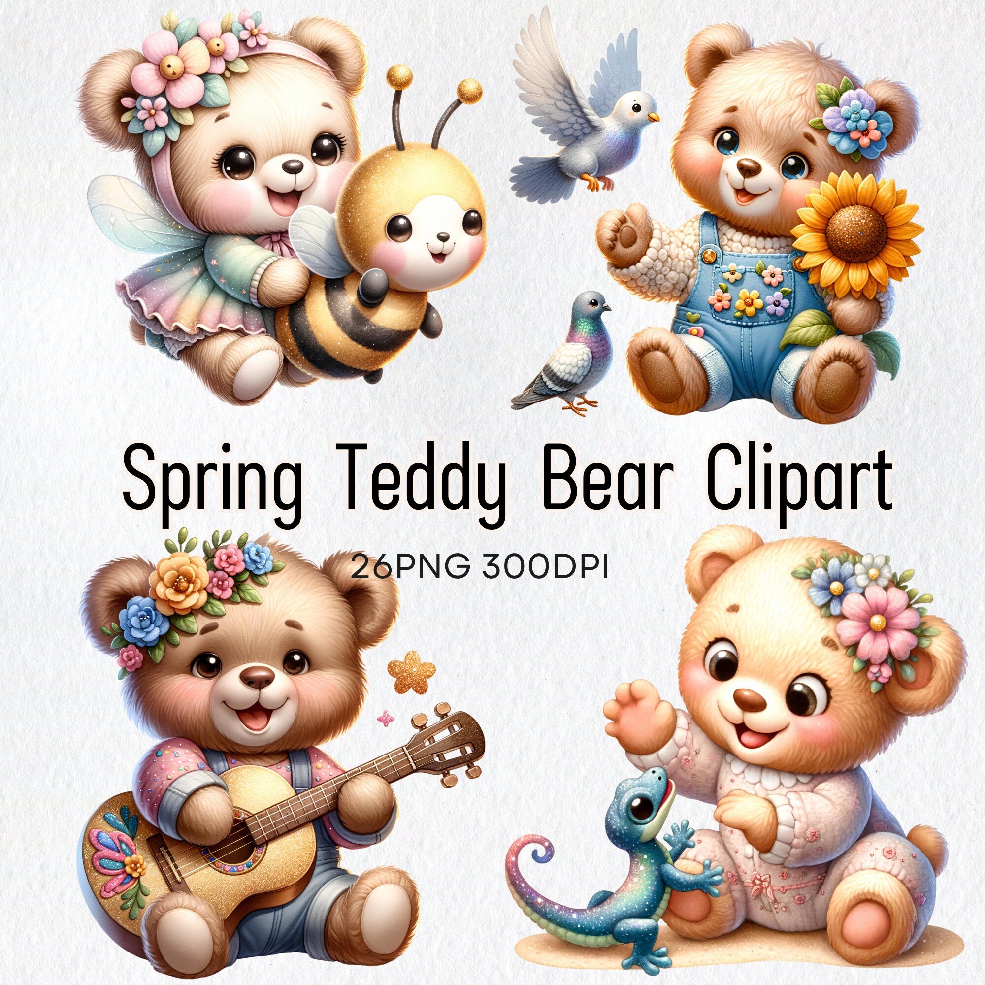 Spring Teddy Bear Clipart, Teddy Bear Charm, Teddy Bear Clipart, Pink ...