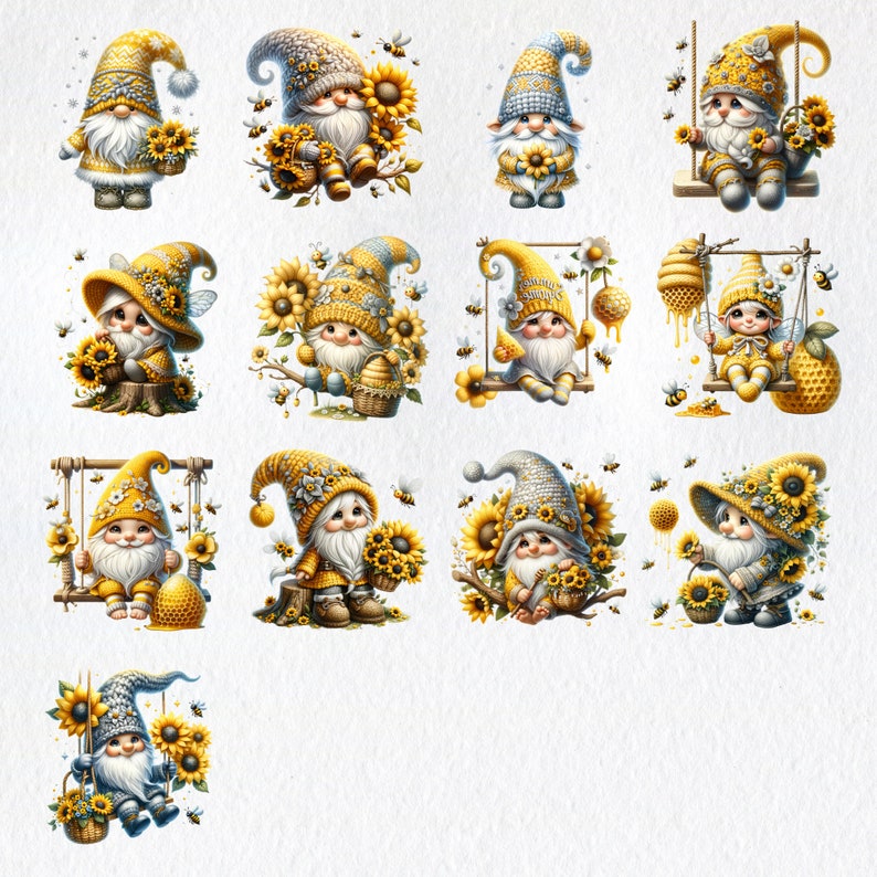 Watercolor Flower Bee Gnome Clipart Bundles, Gnome With Flowers, Clipart for Gardeners, Spring ...