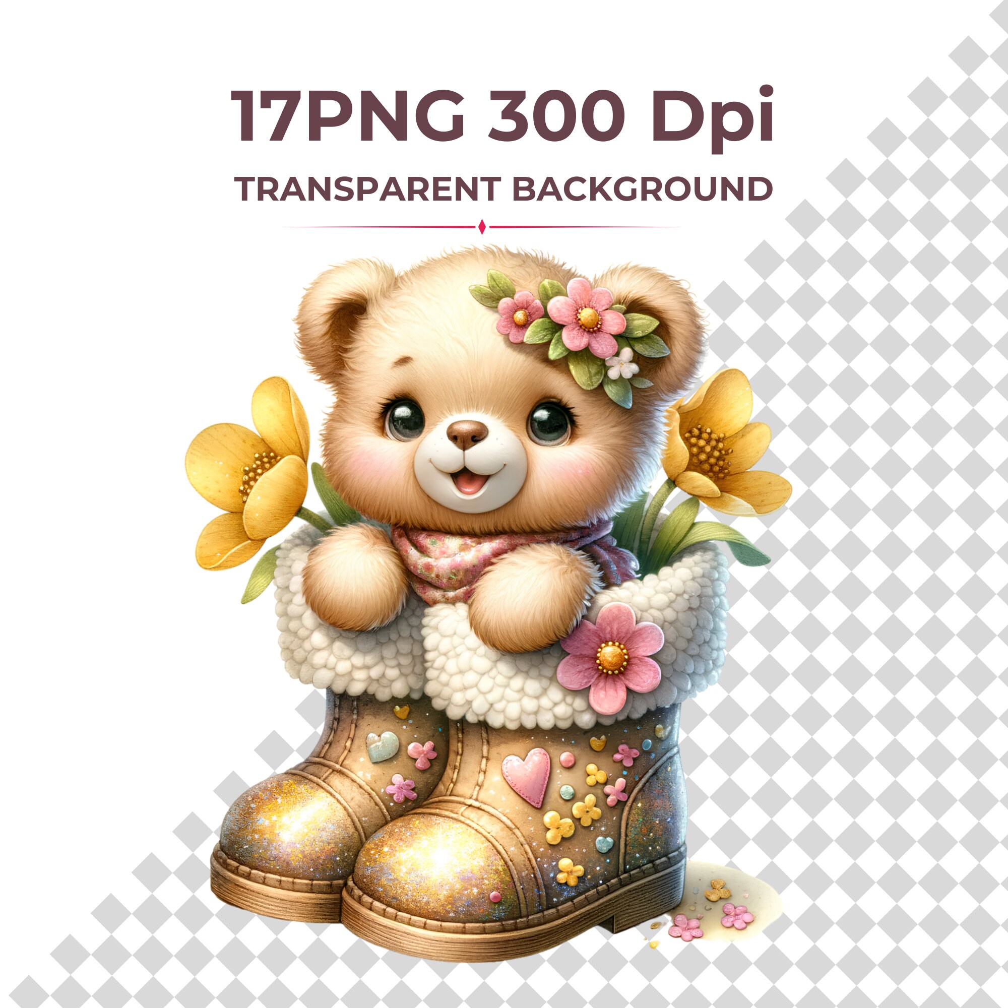 Spring Teddy Bear Clipart, Teddy Bear Charm, Teddy Bear Clipart, Pink ...