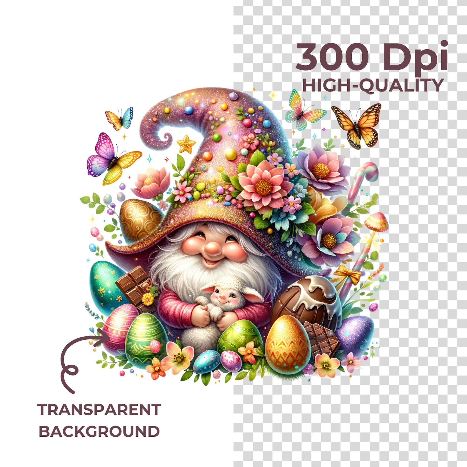 Watercolor Easter Gnome Collection Clipart, 12 PNG Easter Clipart ...