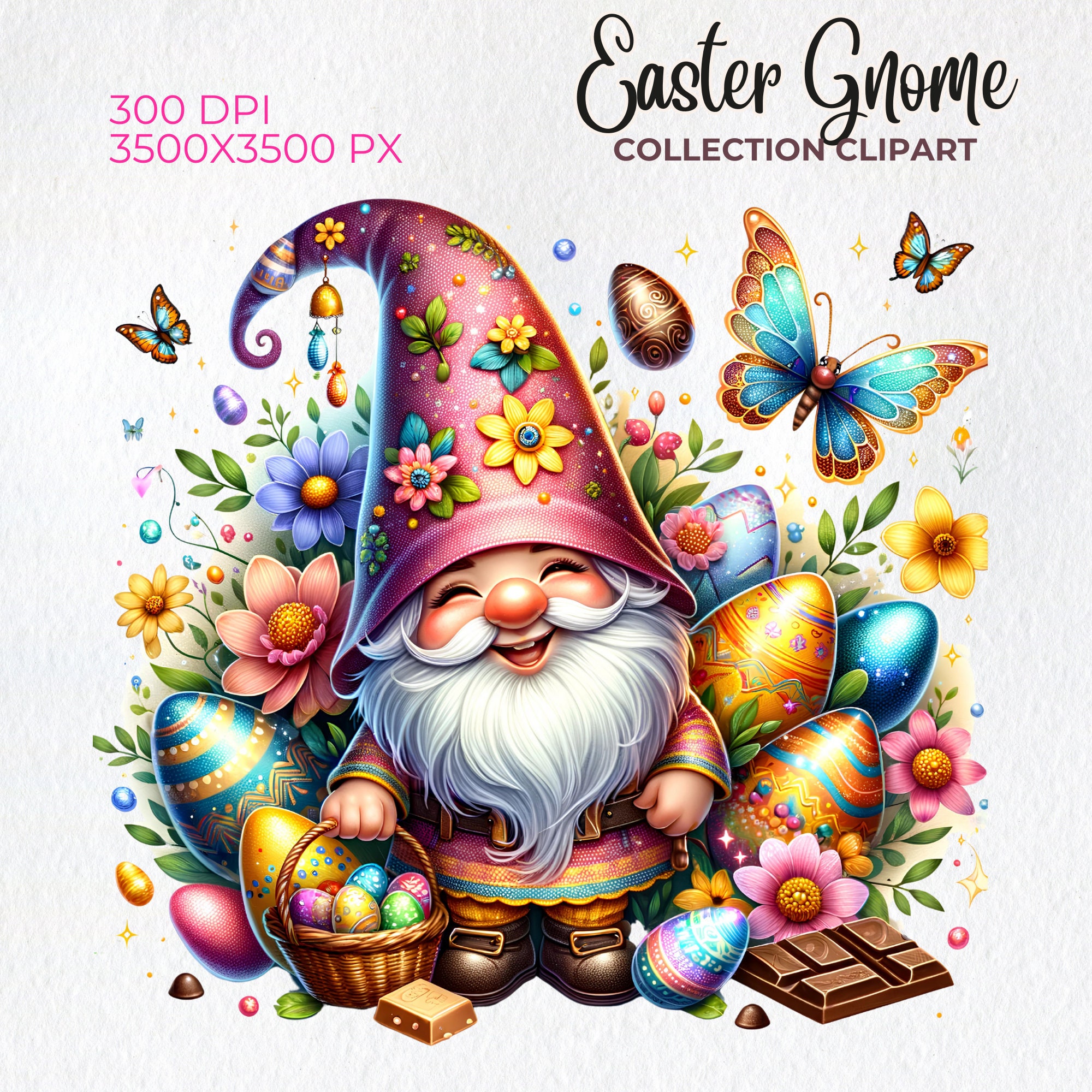 Watercolor Easter Gnome Collection Clipart, 12 PNG Easter Clipart ...