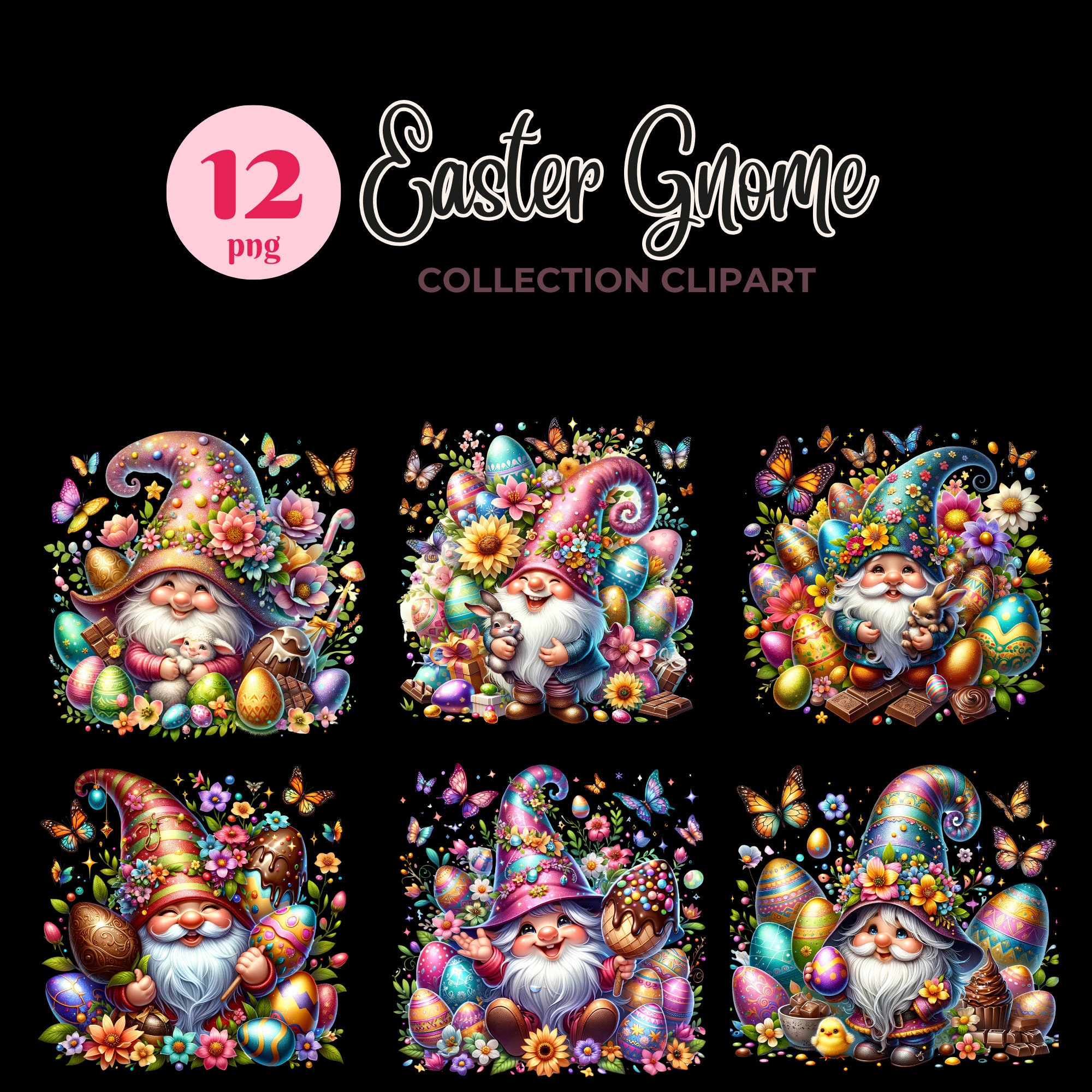 Watercolor Easter Gnome Collection Clipart, 12 PNG Easter Clipart ...