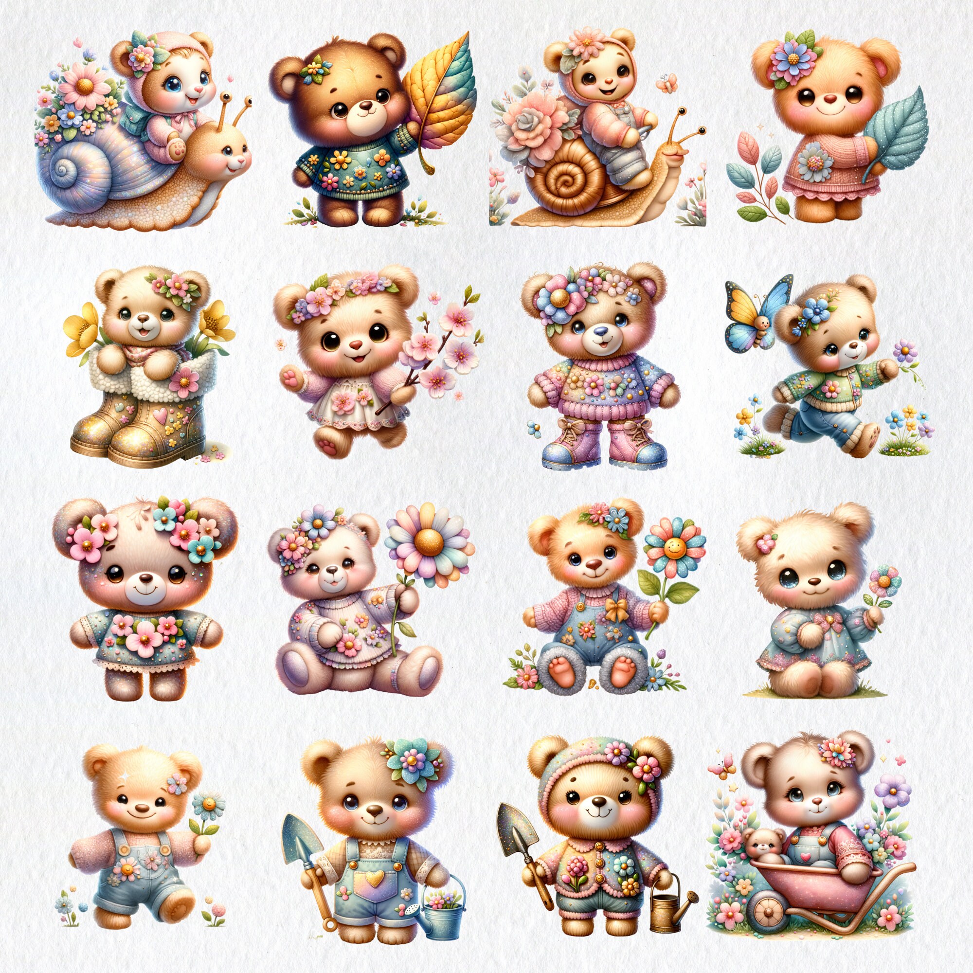 Spring Teddy Bear Clipart, Teddy Bear Charm, Teddy Bear Clipart, Pink ...