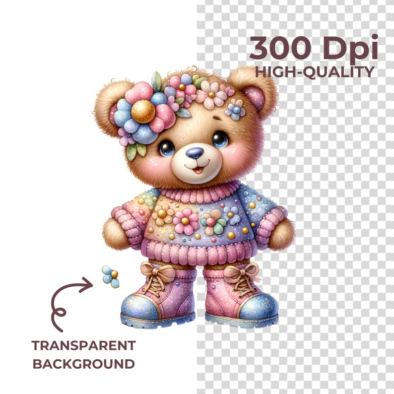 Spring Teddy Bear Clipart, Teddy Bear Charm, Teddy Bear Clipart, Pink ...