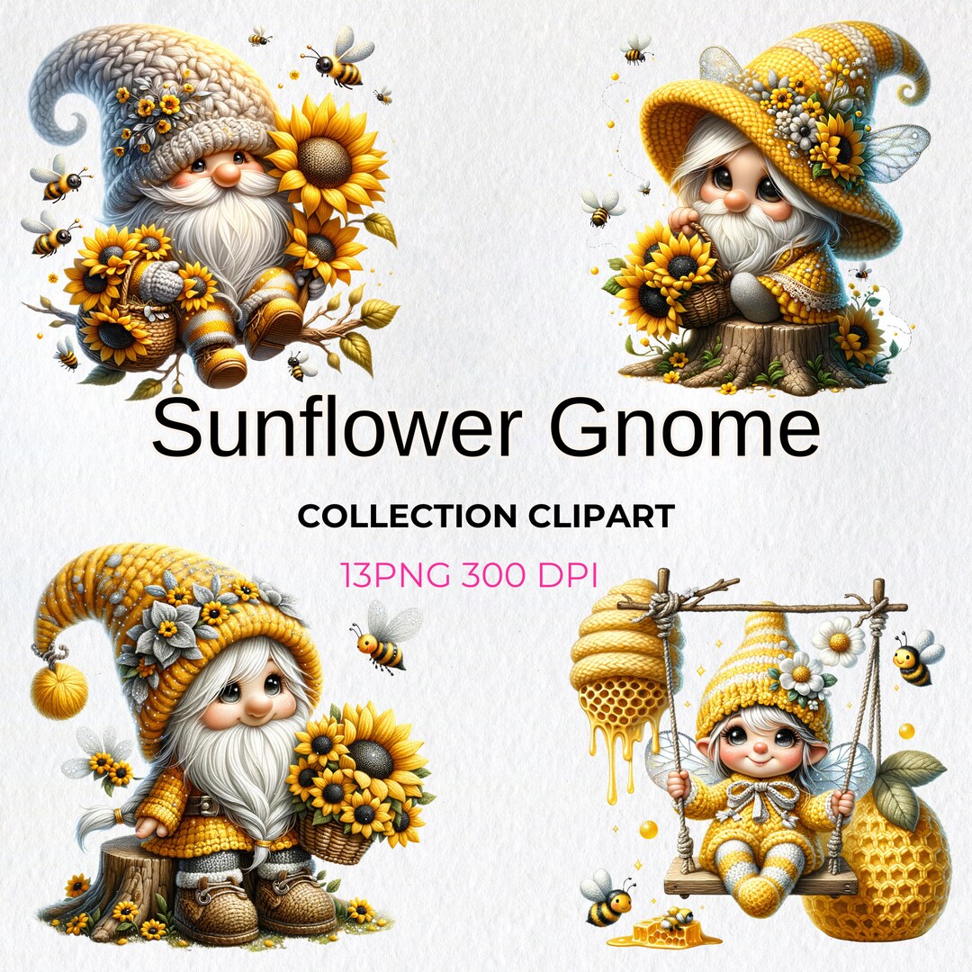 Watercolor Flower Bee Gnome Clipart Bundles, Gnome With Flowers ...