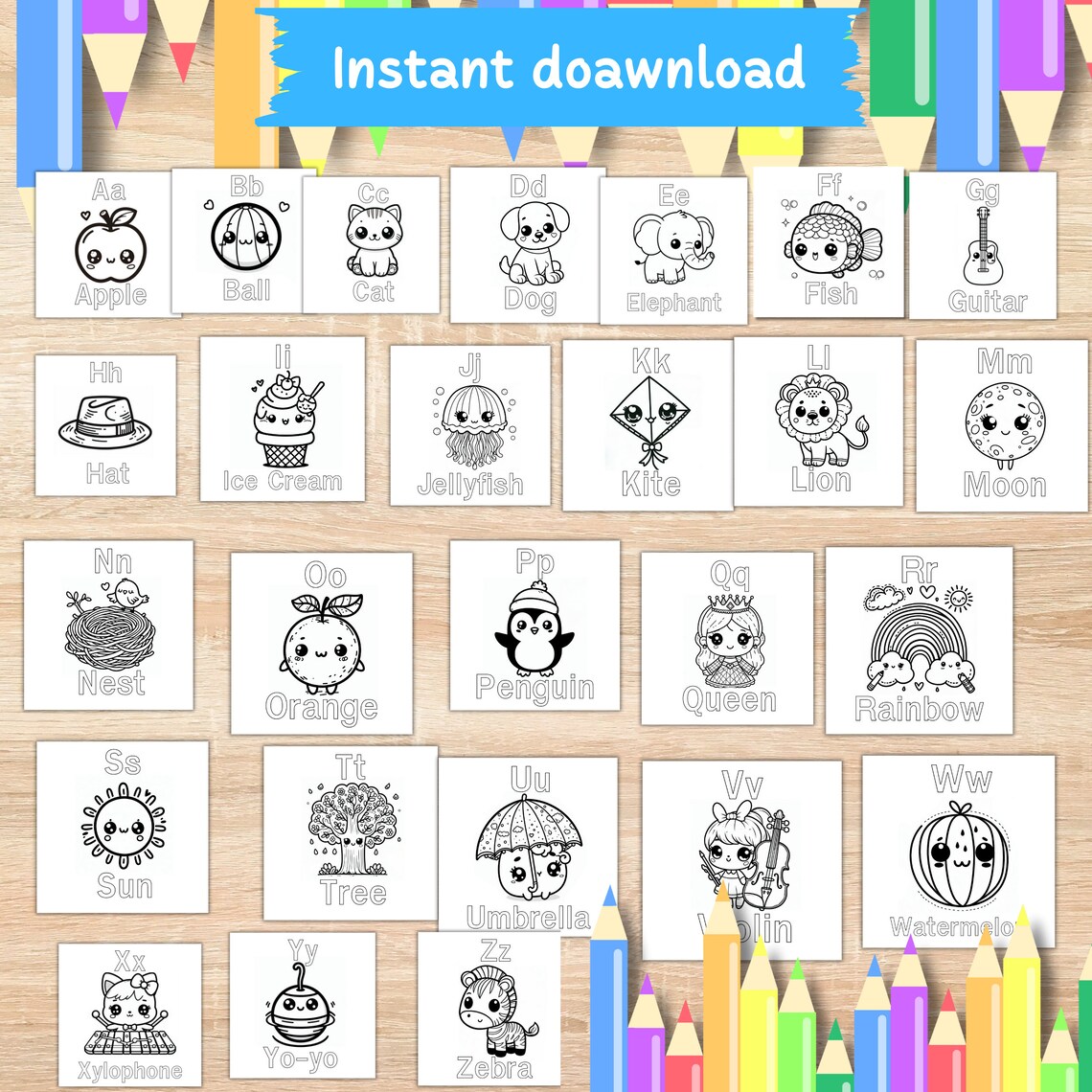 A-Z Alphabet Coloring Pages for Kids, Toddlers, Preschoolers Toddlers ...
