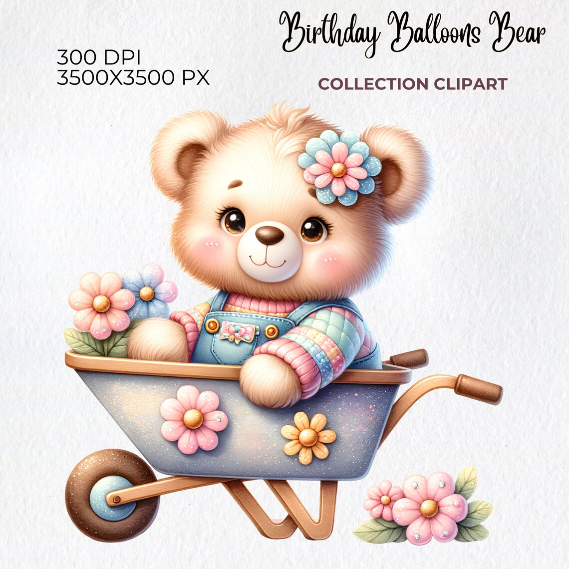Spring Teddy Bear Clipart, Teddy Bear Charm, Teddy Bear Clipart, Pink ...