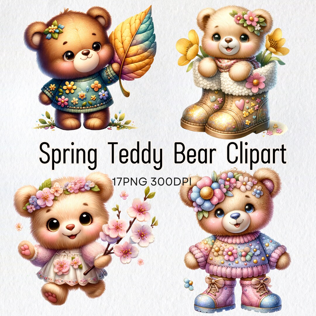 Spring Teddy Bear Clipart, Teddy Bear Charm, Teddy Bear Clipart, Pink ...