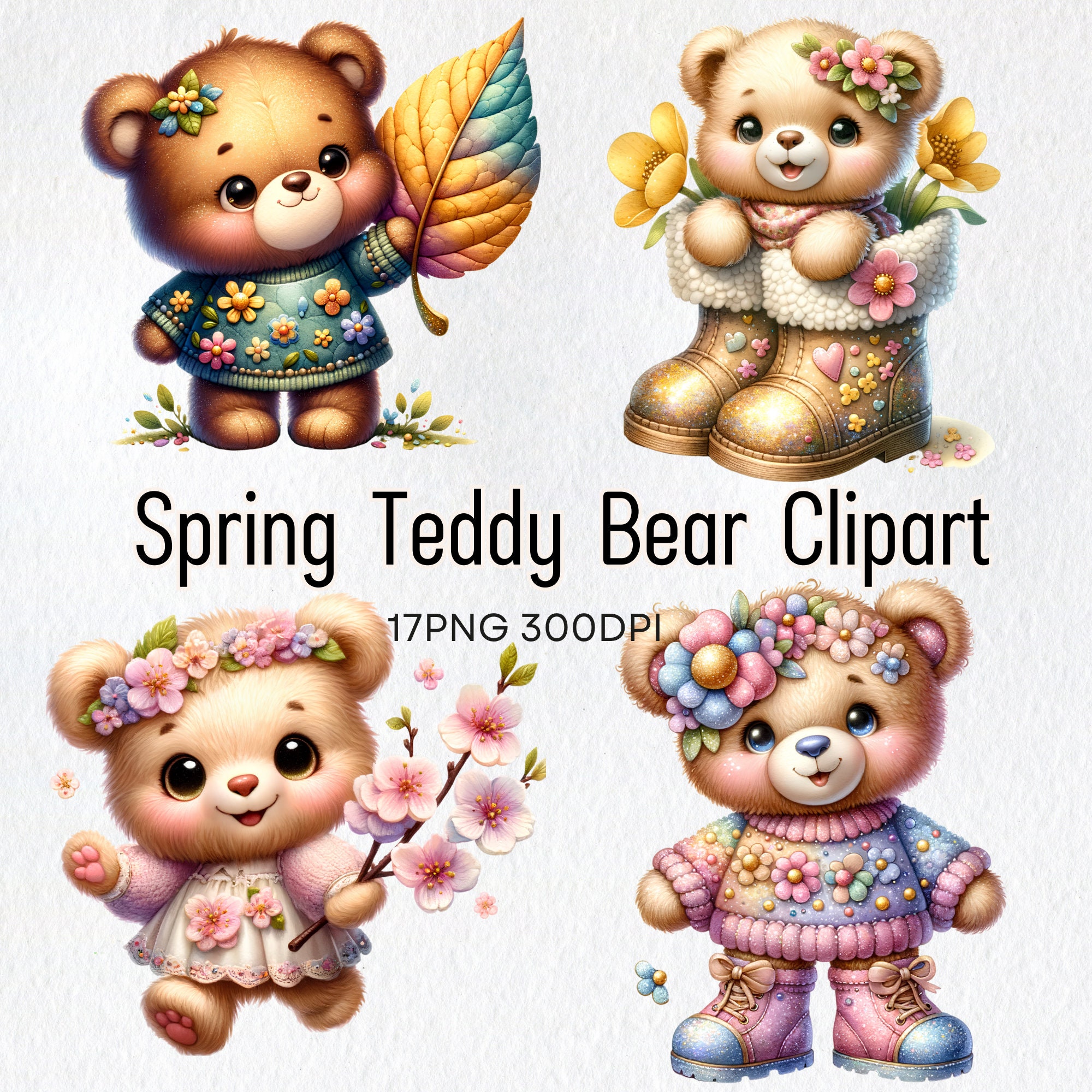 Spring Teddy Bear Clipart, Teddy Bear Charm, Teddy Bear Clipart, Pink ...