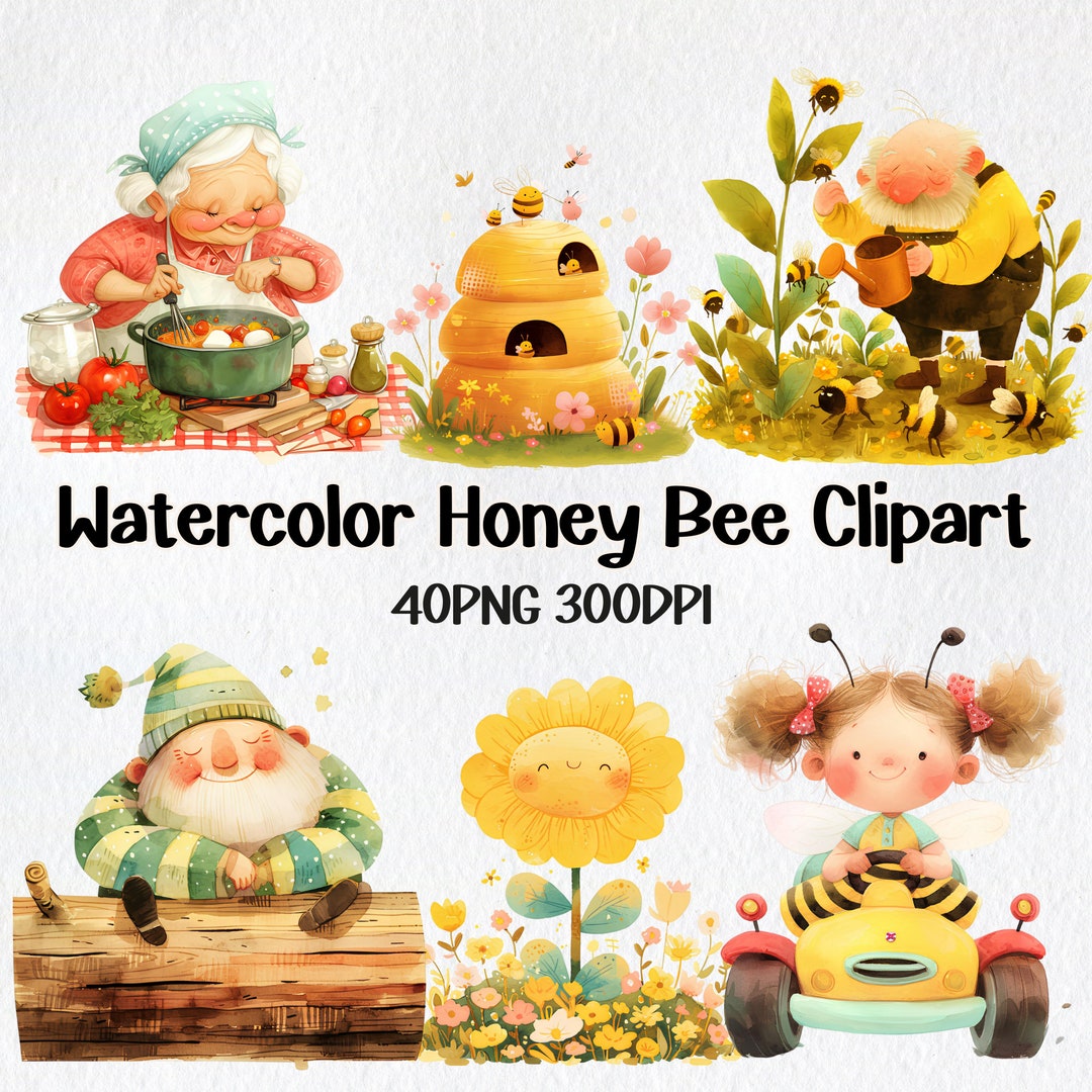Whimsical Bee Party Decorations Set Bee Clipart, Beehive Png, Honey Pot ...