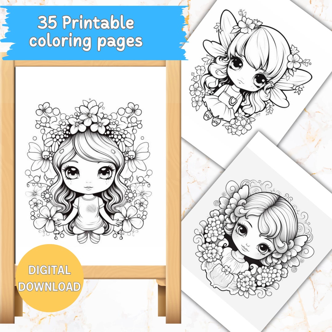 Kawaii a Cute Fairy Coloring Page | Kawaii Coloring Pages | 35 Pages ...