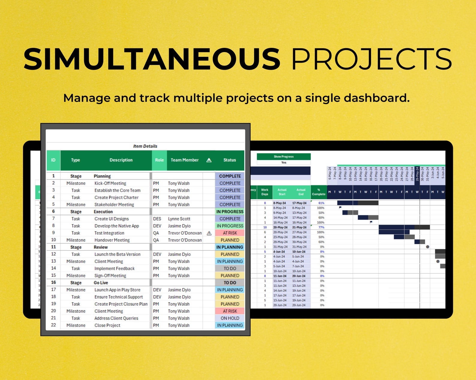 Automated Project Management Gantt Chart | Project Planner | Project Timeline | Task Tracker ...