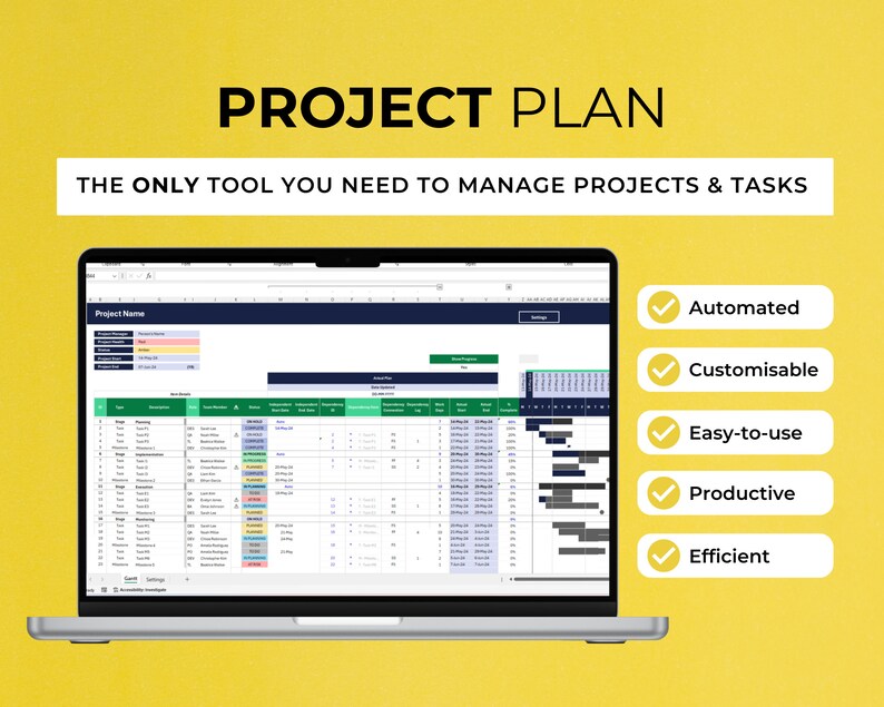 Automated Project Management Gantt Chart | Project Planner | Project Timeline | Task Tracker ...