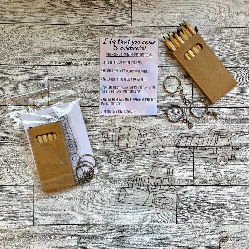 Construction Party Favor, Shrink Plastic Keychain Goody Bag, DIY Party ...