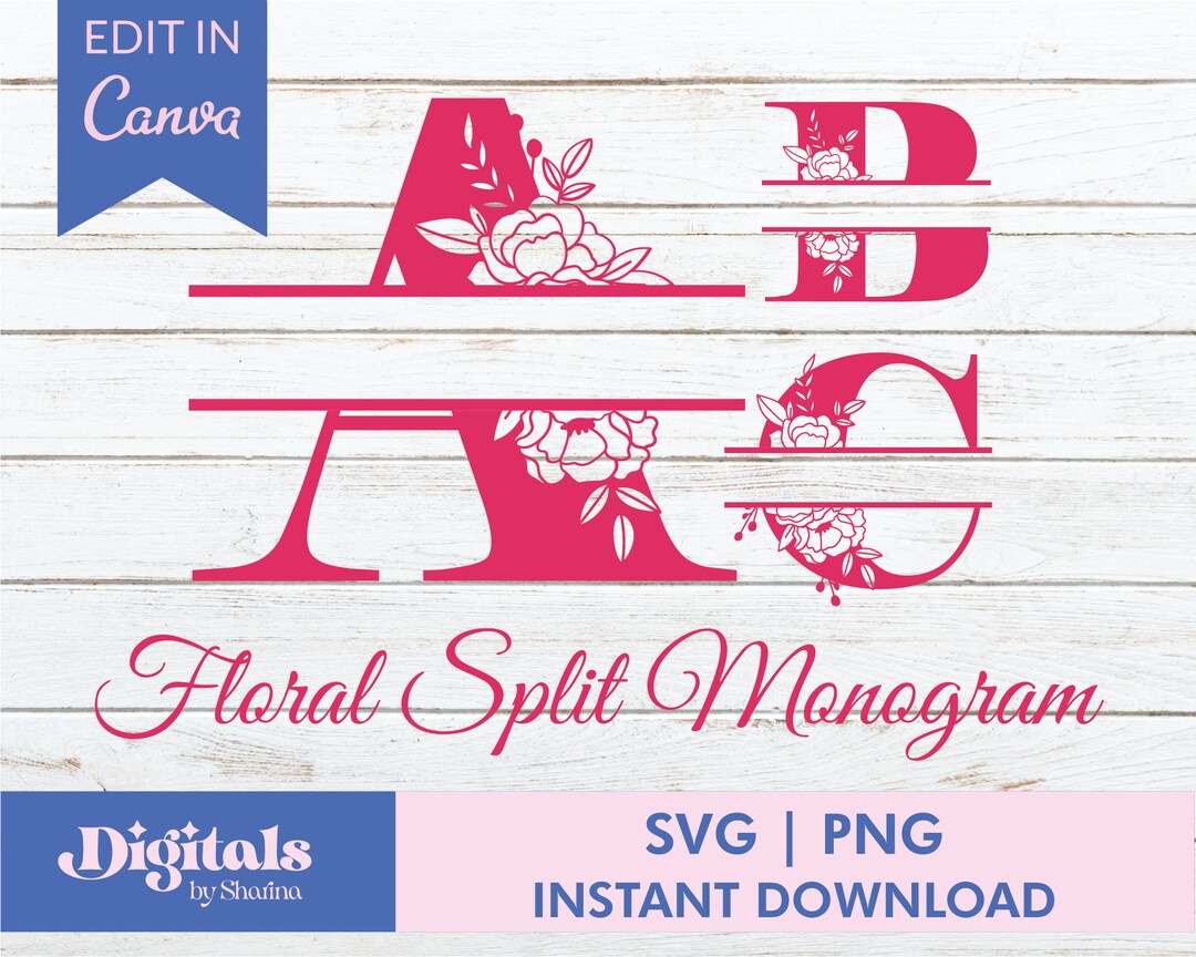 Floral Split Monogram Alphabet SVG for Names, Monogram Flourish ...