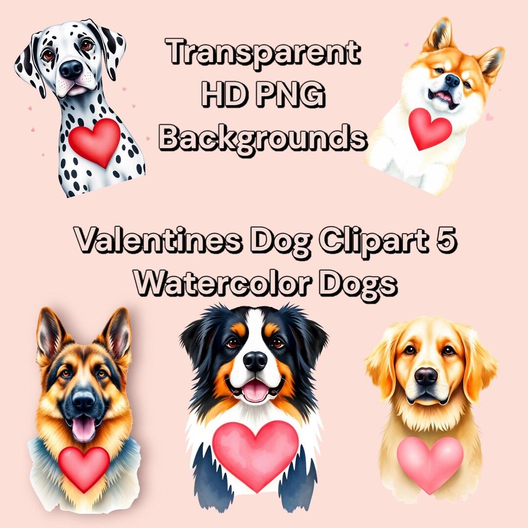 Valentines Day Dog Clipart Bundle Dalmatian, German Shepherd, Golden ...