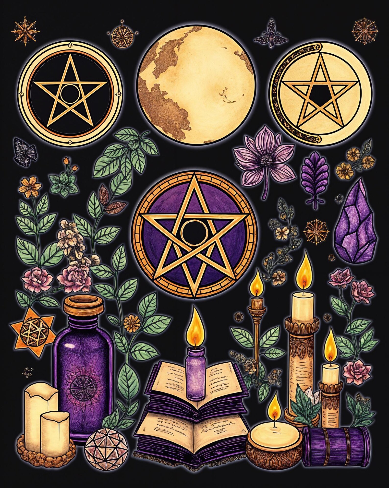Magical Wiccan Clipart Set - 100 HD PNG Images for Digital Art, Black ...