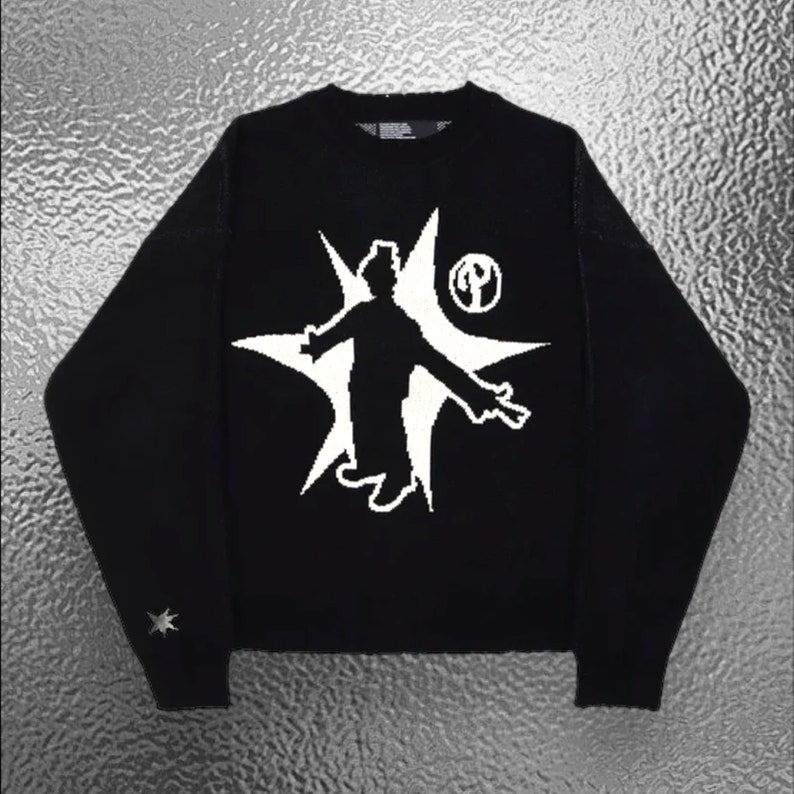Y2K Fly Black Knitted Star Sweater Black Sweatshirt - Etsy
