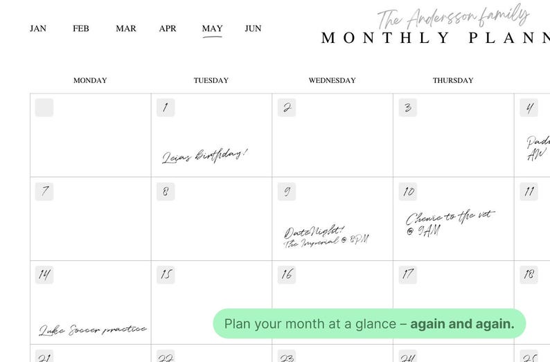 Printable Family Calendar Template, Editable Wall Planner, Family ...