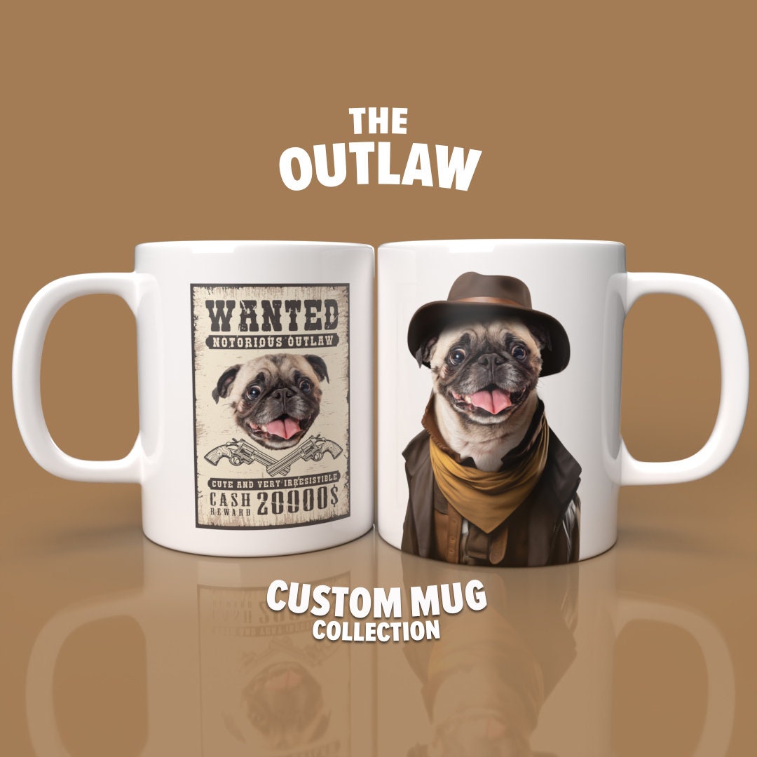 Cowboy Pet Portrait Mug, Custom Pet Photo Gift, Western Theme Mug ...