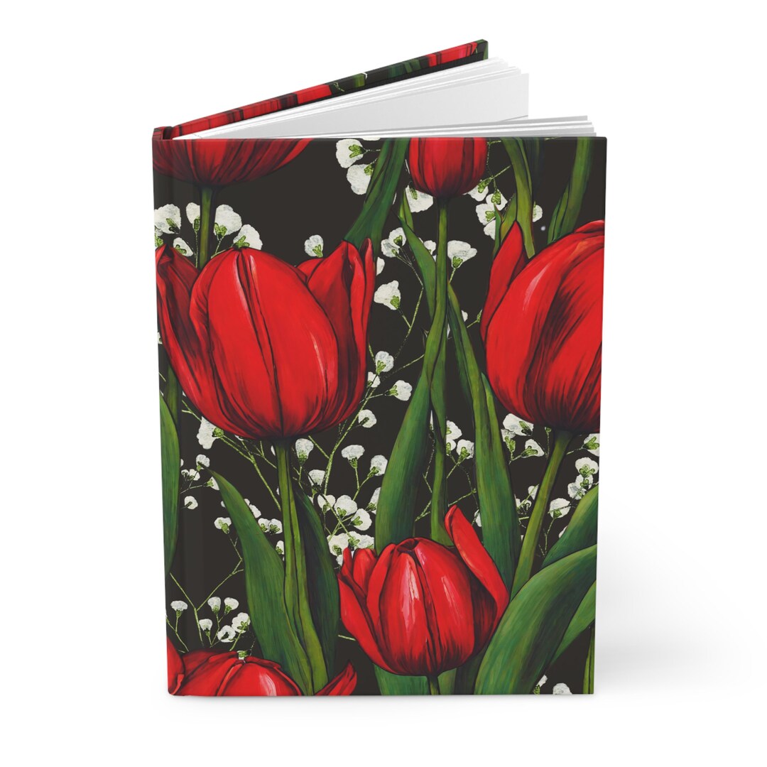 Hardcover Red Tulips Matte Journal, Pretty, Cute, White, Notebooks ...