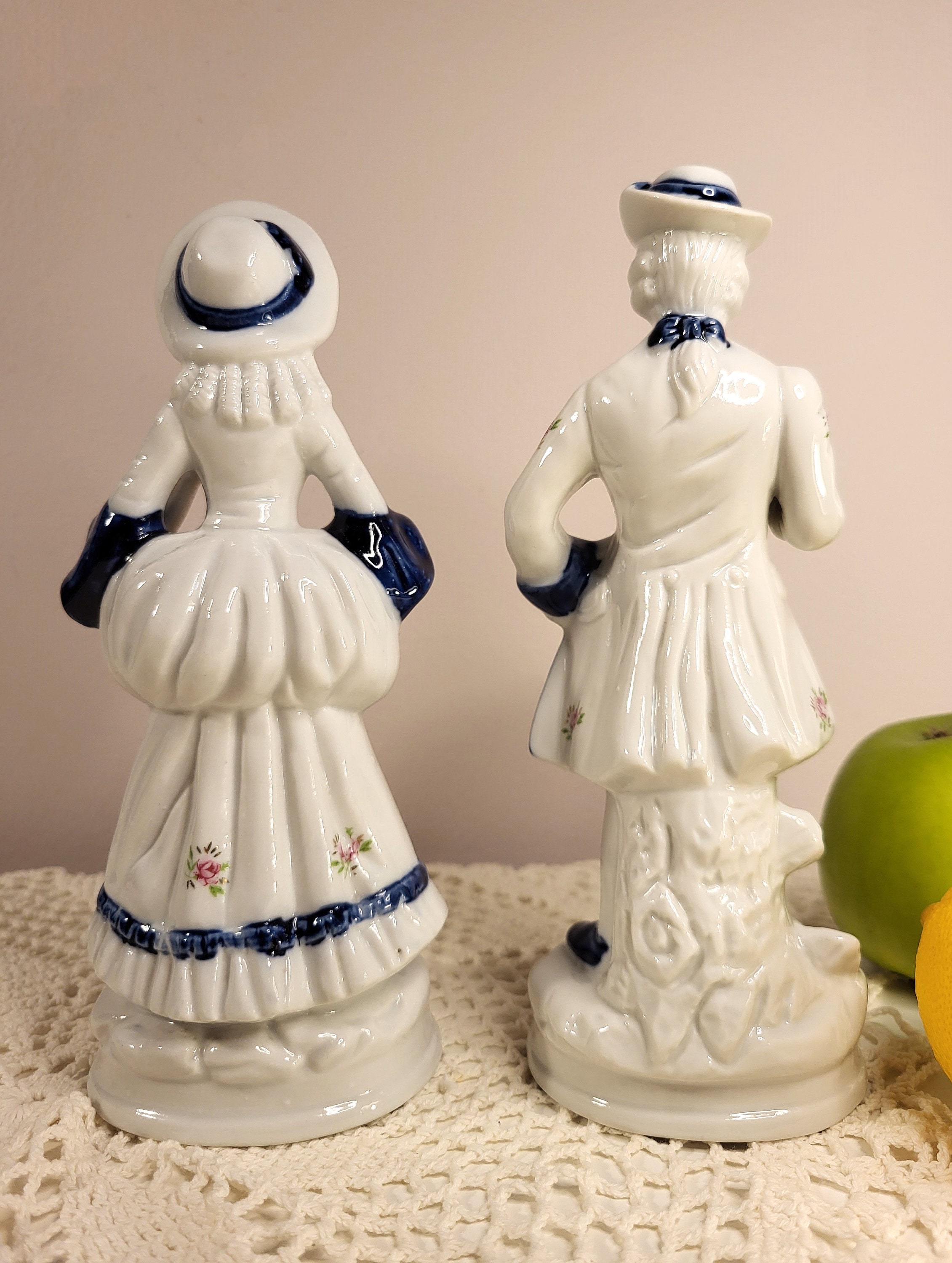 Blue and White Victorian Couple Porcelain Figurines, Hand-painted, Made ...