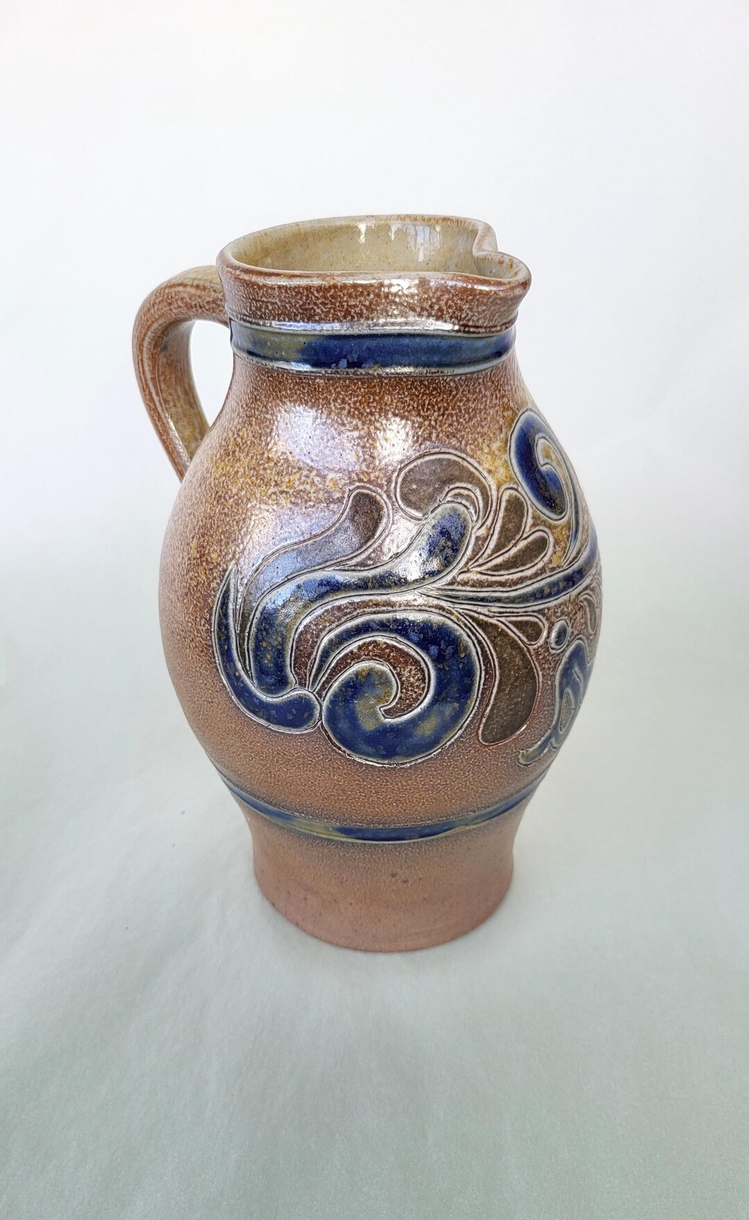 Westerwald Salt-glazed Ceramic Jug With Sgraffito Swirl Design ...