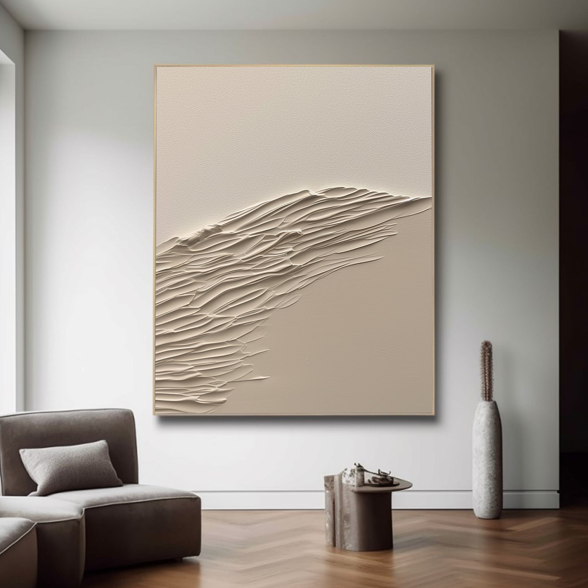 Pure Beige 3D Textured Wall Art Beige Textured Canvas Art Beige ...