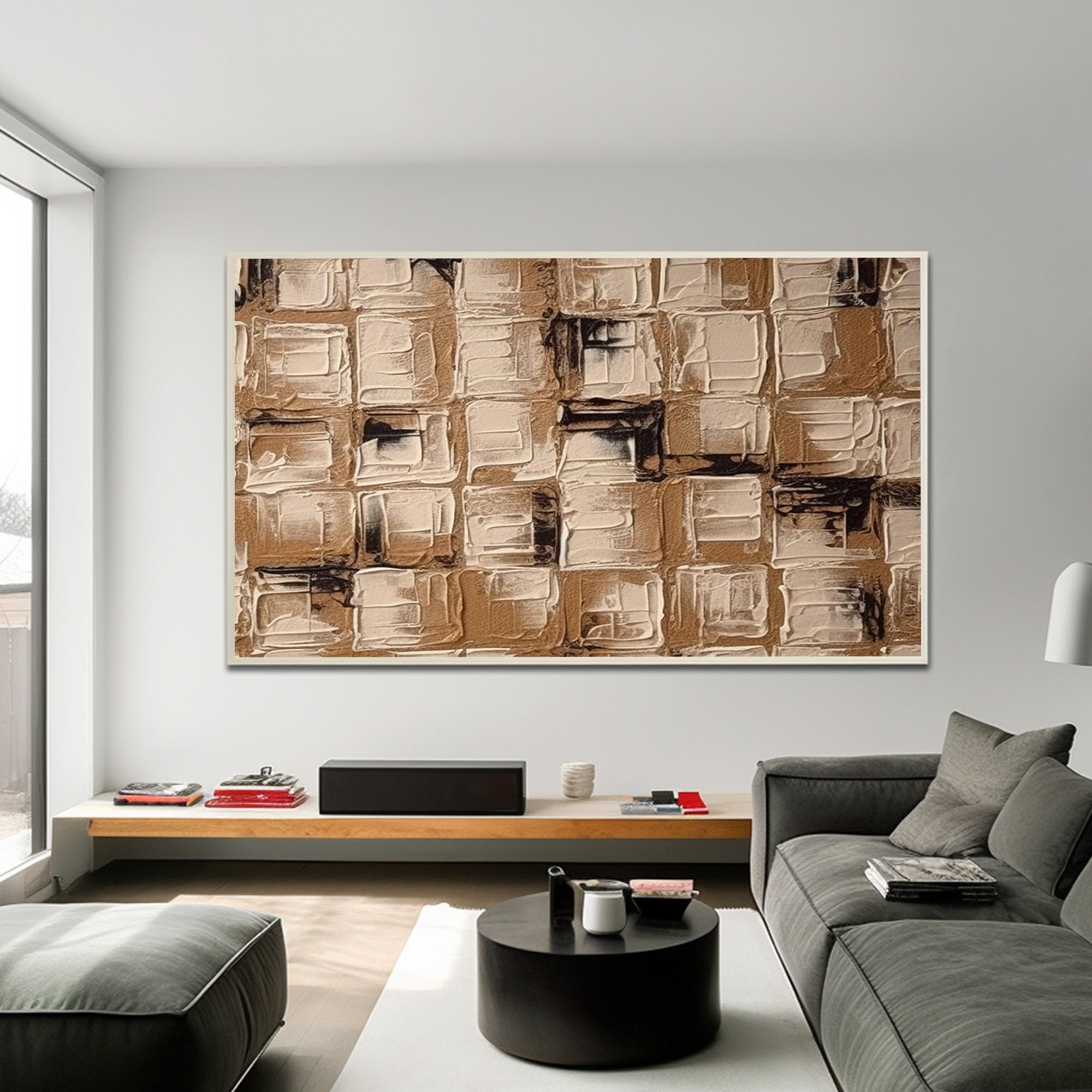 Large Black and Brown Texture Wall Art Brown Abstract Painting Wabi ...