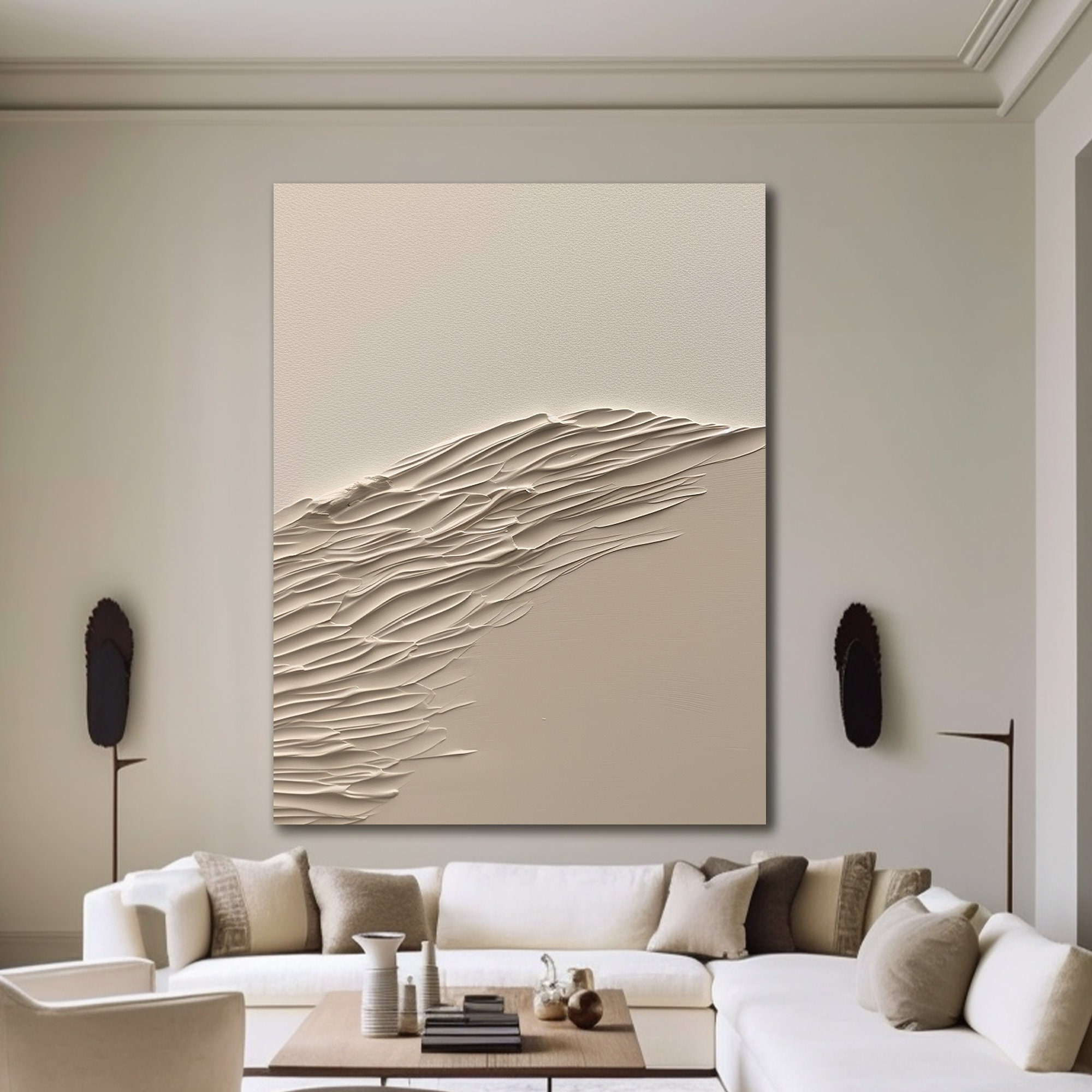 Pure Beige 3D Textured Wall Art Beige Textured Canvas Art Beige ...