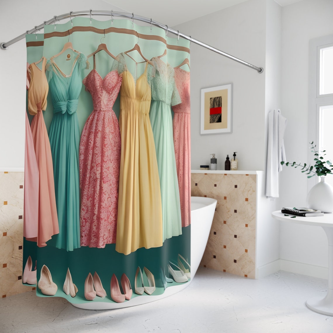 Vintage Dresses Shower Curtain Vogue-inspired Elegance Bathroom Decor ...