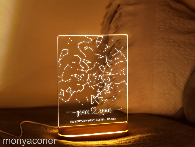 Custom Star Map by Date, Personalized Constellation Chart Lamp, Night Sky by Date, Stars Chart ...