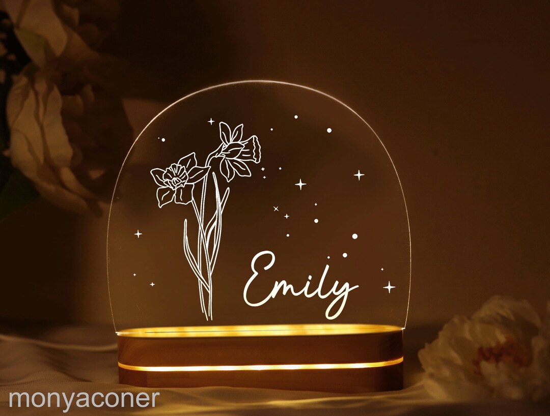 Custom Name Night Light, Birth Flower Gift, Birth Month Flower Lamp, Baby Shower Gift ...