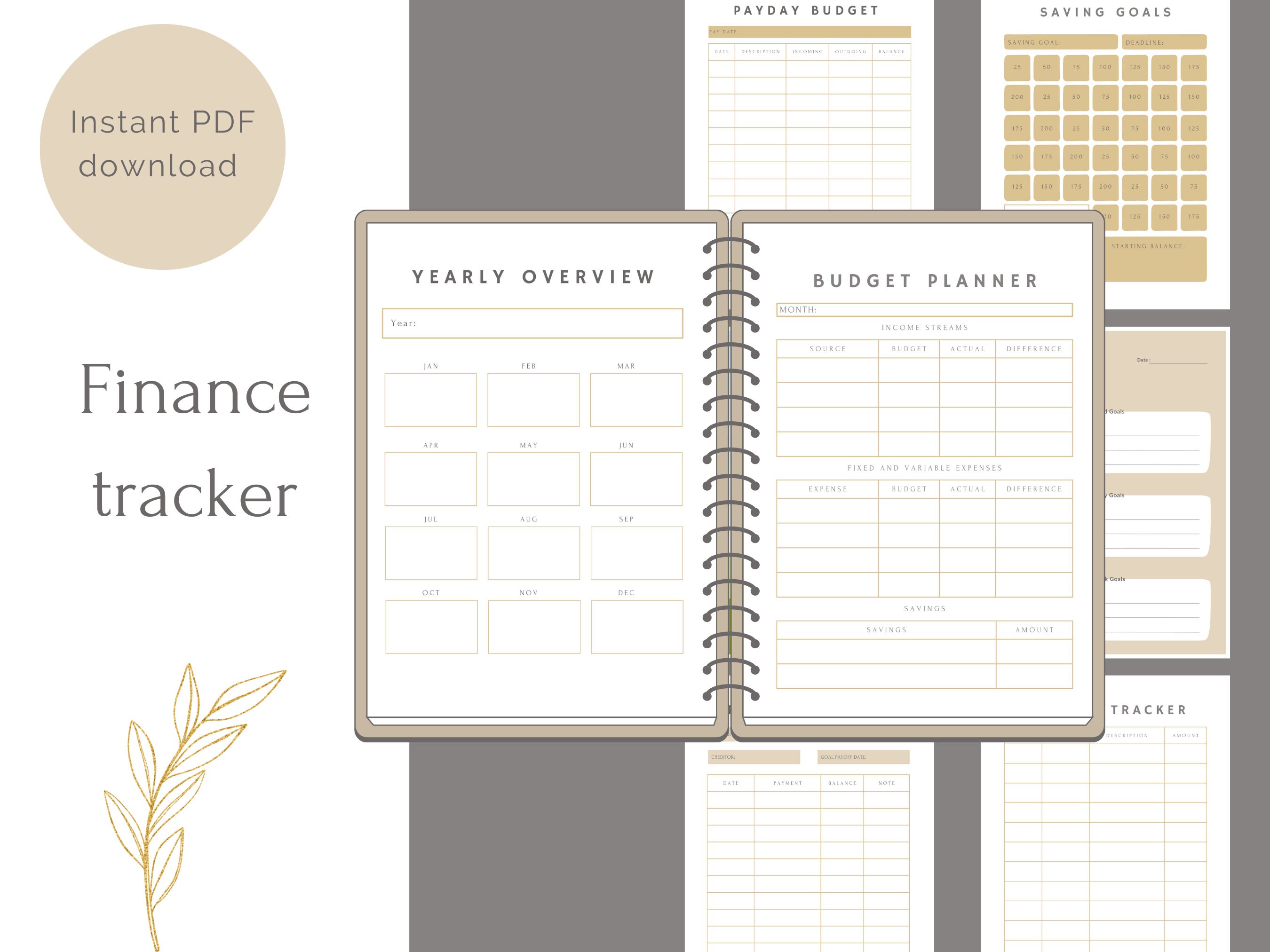 Printable Finance Tracker Yearly Overview | Monthly Buget Planner ...