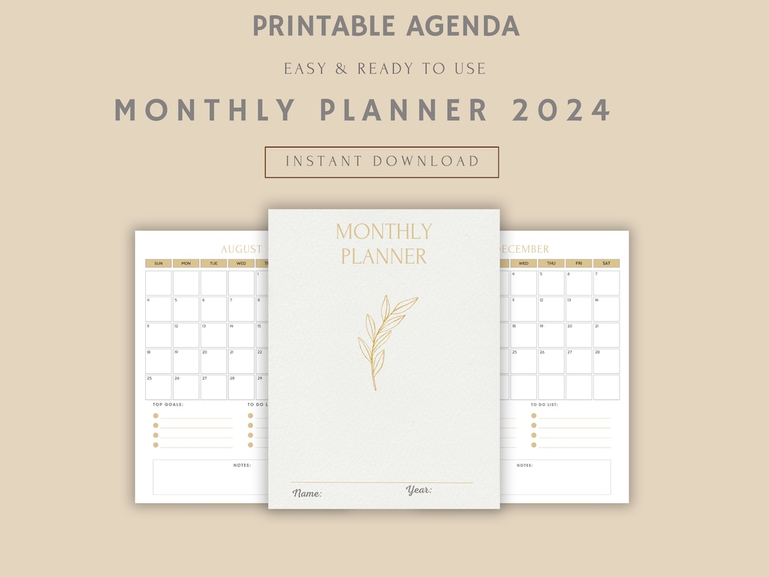 Monthly Planner 2024 Printable | Instant PDF Download | Productivity ...