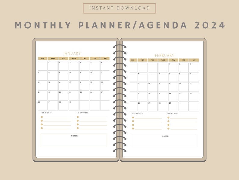 Monthly Planner 2024 Printable | Instant PDF Download | Productivity ...