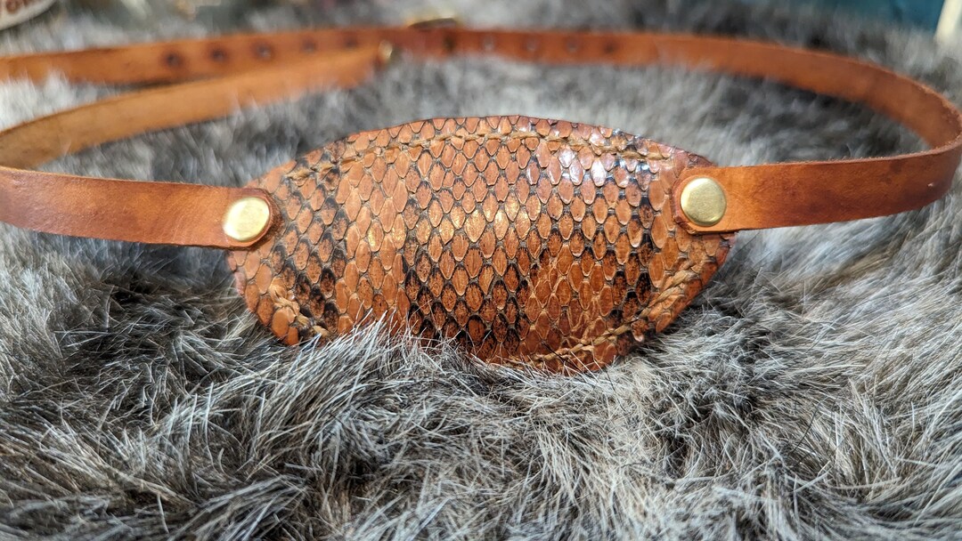 Genuine Snake Skin and Leather Eye Patch, Brown and Black, With Buckle ...