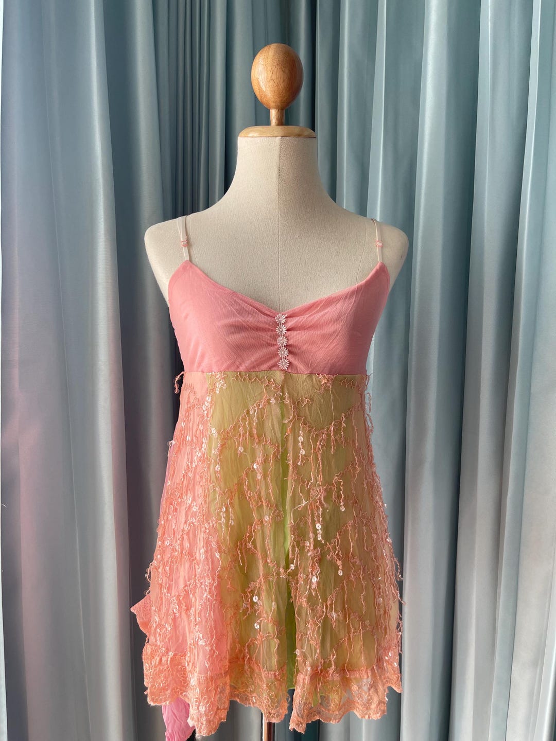 Sheer Babydoll Top – Pink & Lime Green , Beaded Tank Top Festival Top ...